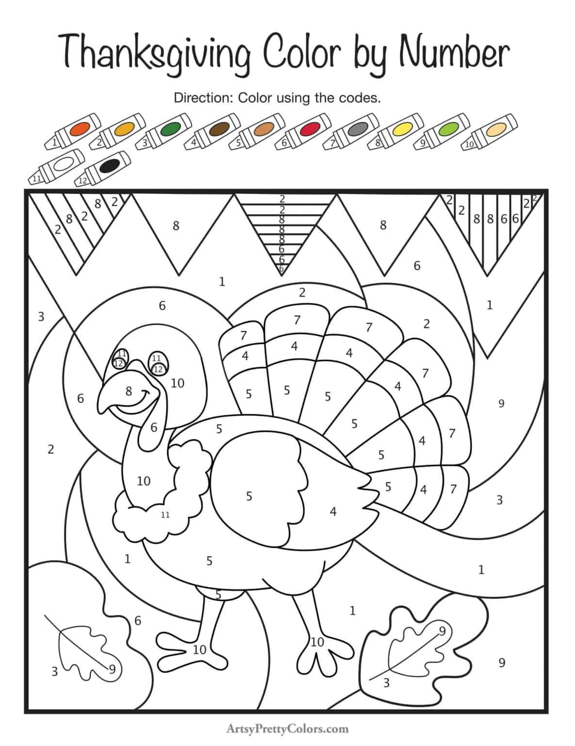 Free Color By Number Thanksgiving Printables - Artsy Pretty Colors