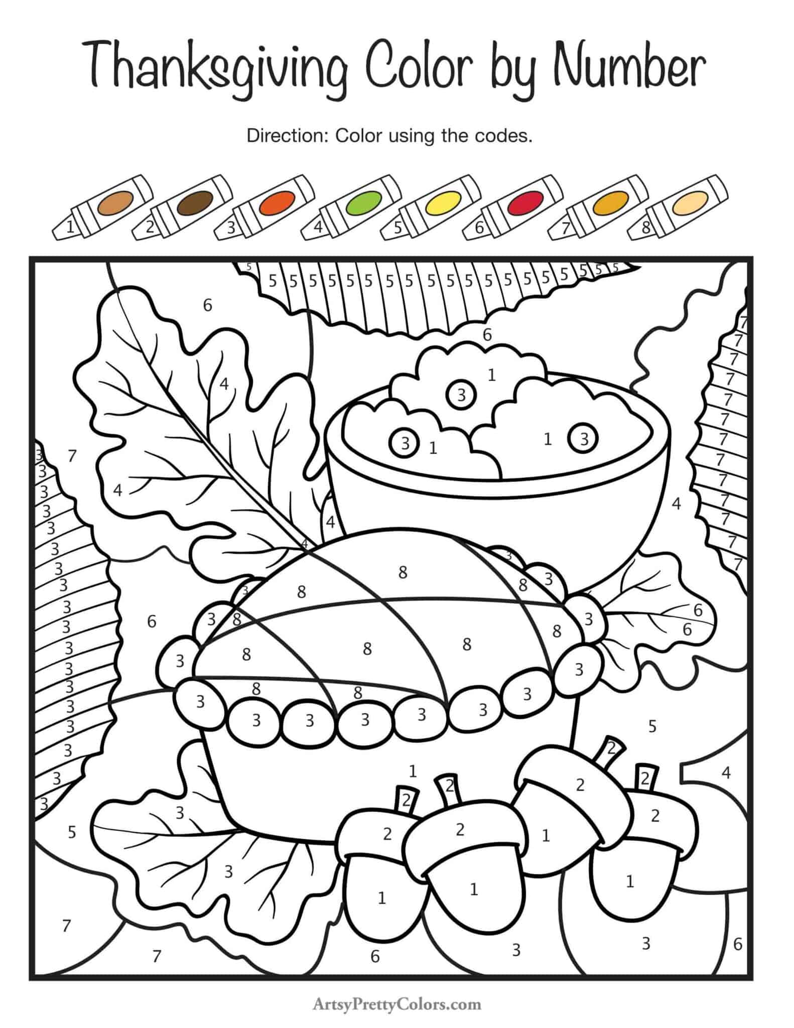 Free Color By Number Thanksgiving Printables - Artsy Pretty Colors