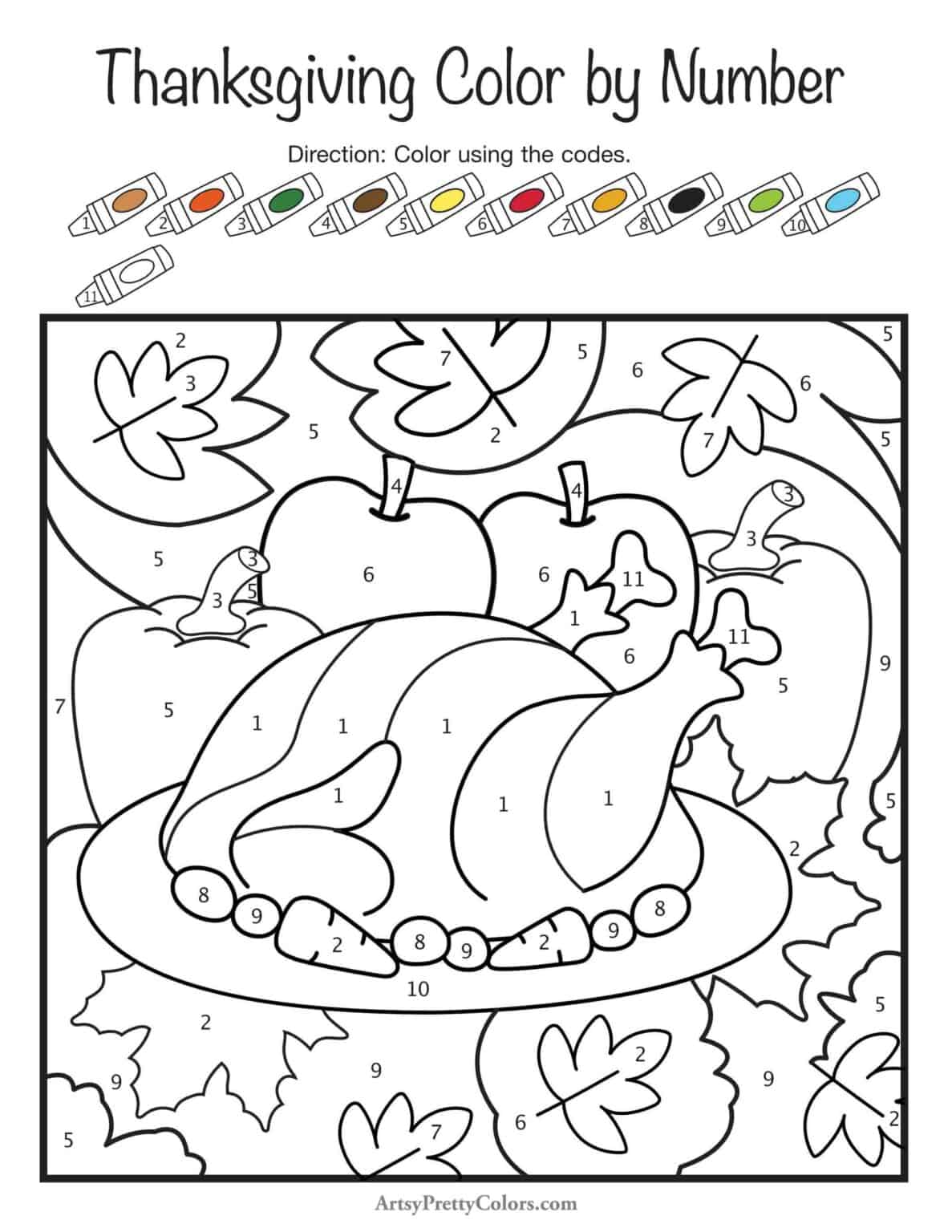Free Color By Number Thanksgiving Printables - Artsy Pretty Colors