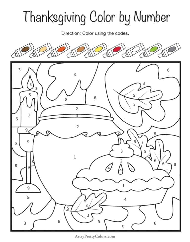 Free Color By Number Thanksgiving Printables - Artsy Pretty Colors