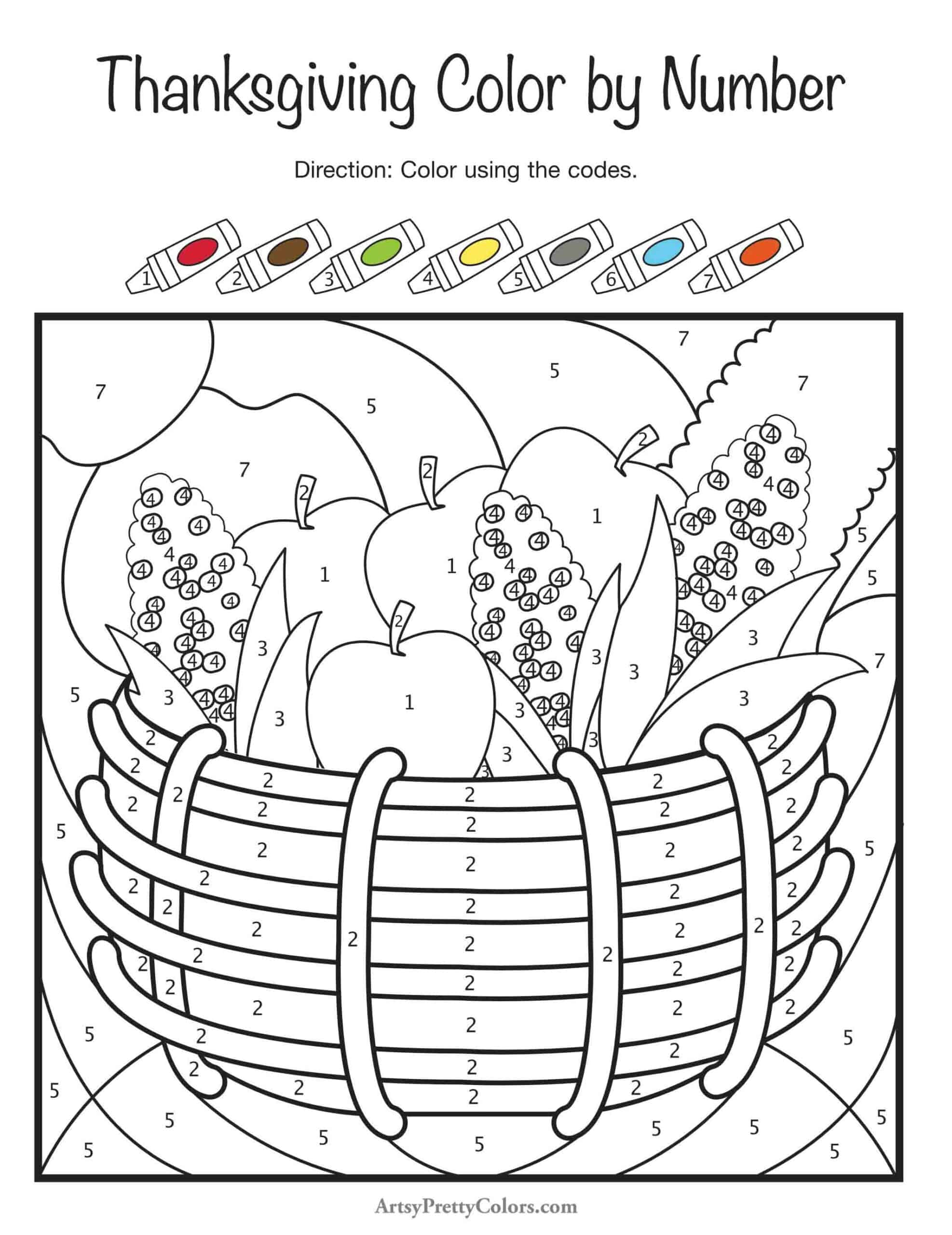 Free Color By Number Thanksgiving Printables - Artsy Pretty Colors