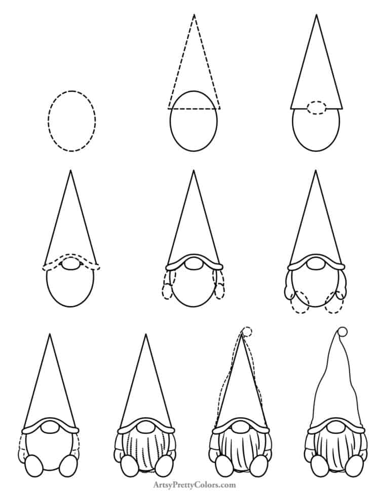 How To Draw A Gnome - A Step By Step Tutorial - Artsy Pretty Colors