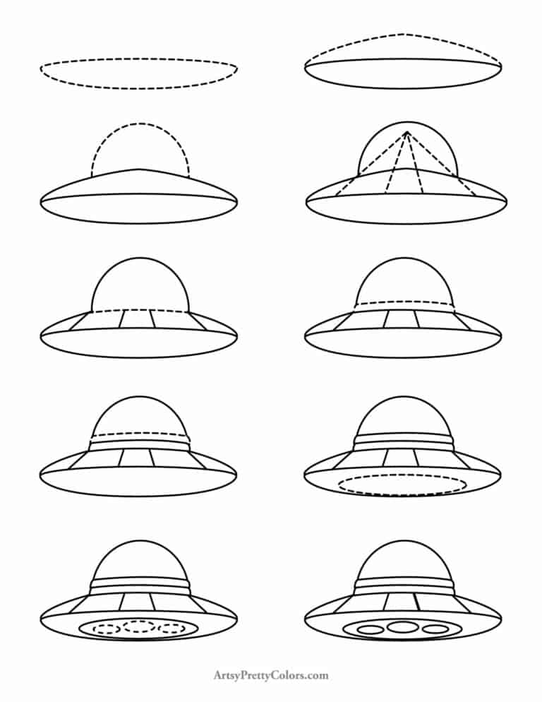 How To Draw A Spaceship: A Step By Step Guide For Kids - Artsy Pretty ...