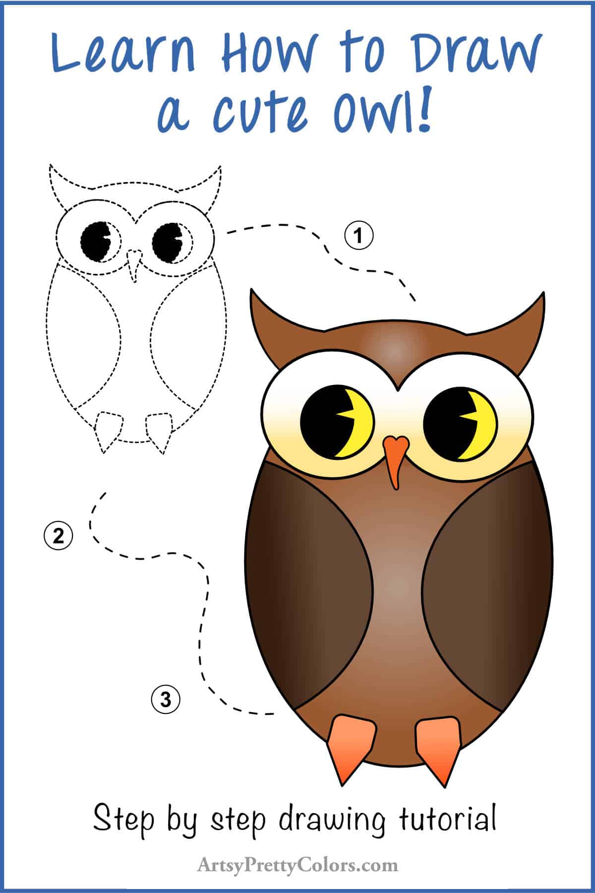 How To Draw An Owl –Step By Step Tutorial - Artsy Pretty Colors