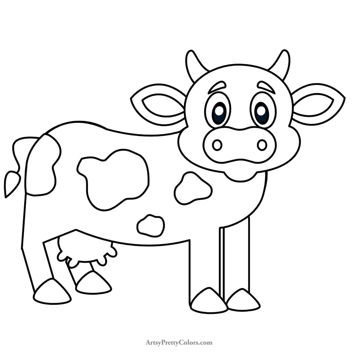 How To Draw A Cute Cow -Easy Steps - Artsy Pretty Colors