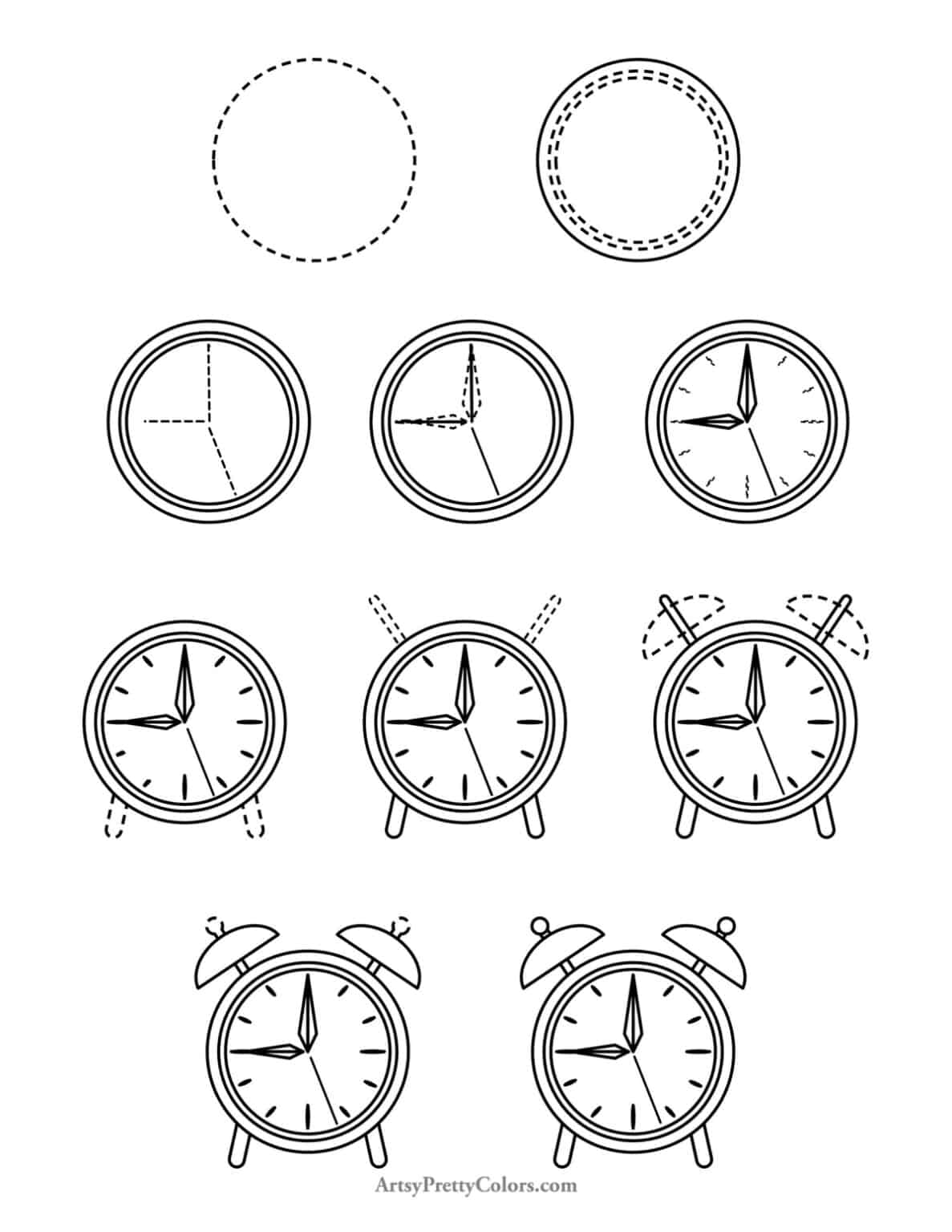How To Draw A Clock Step By Step - Artsy Pretty Colors