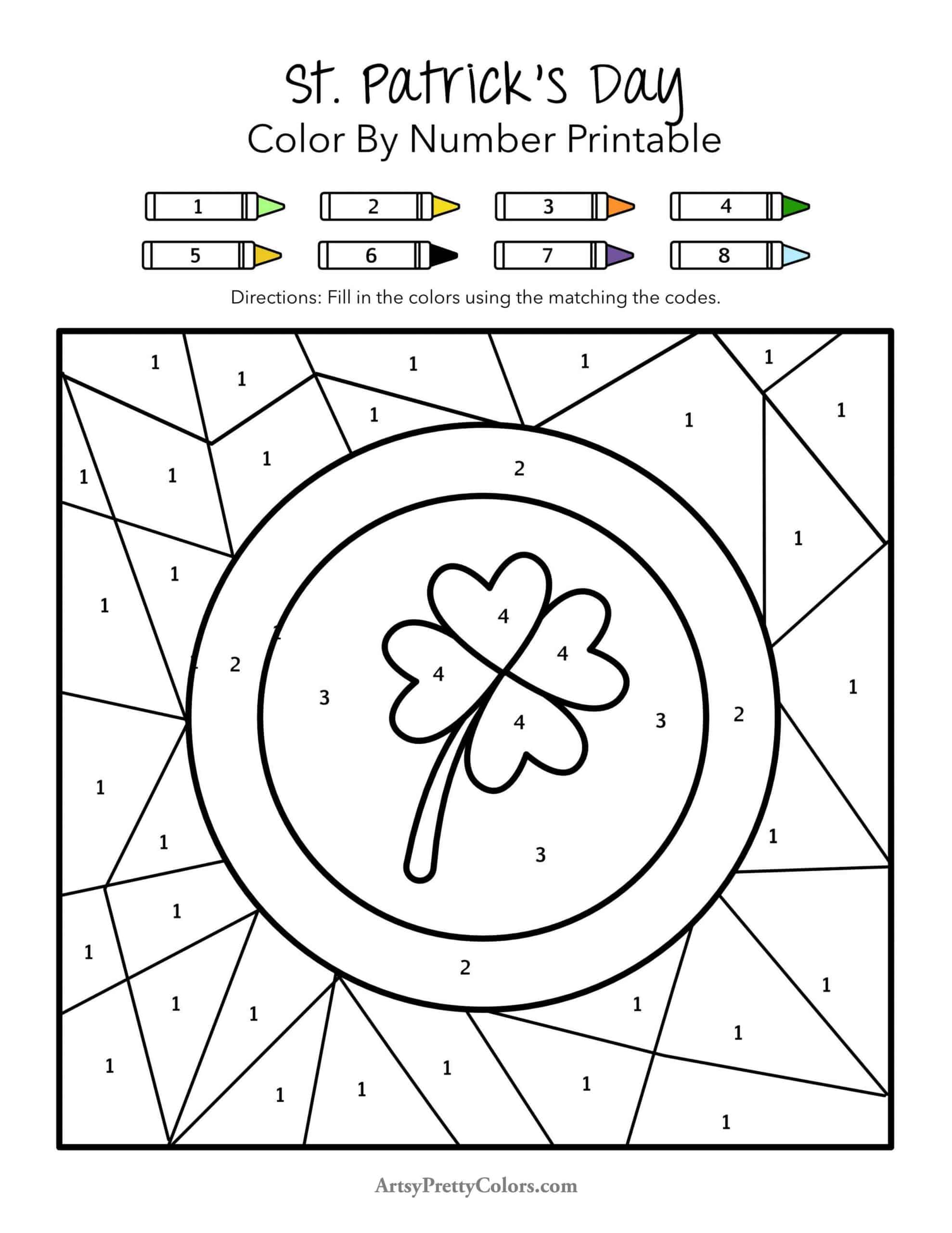 Free St. Patrick's Color By Number Printables - Artsy Pretty Colors