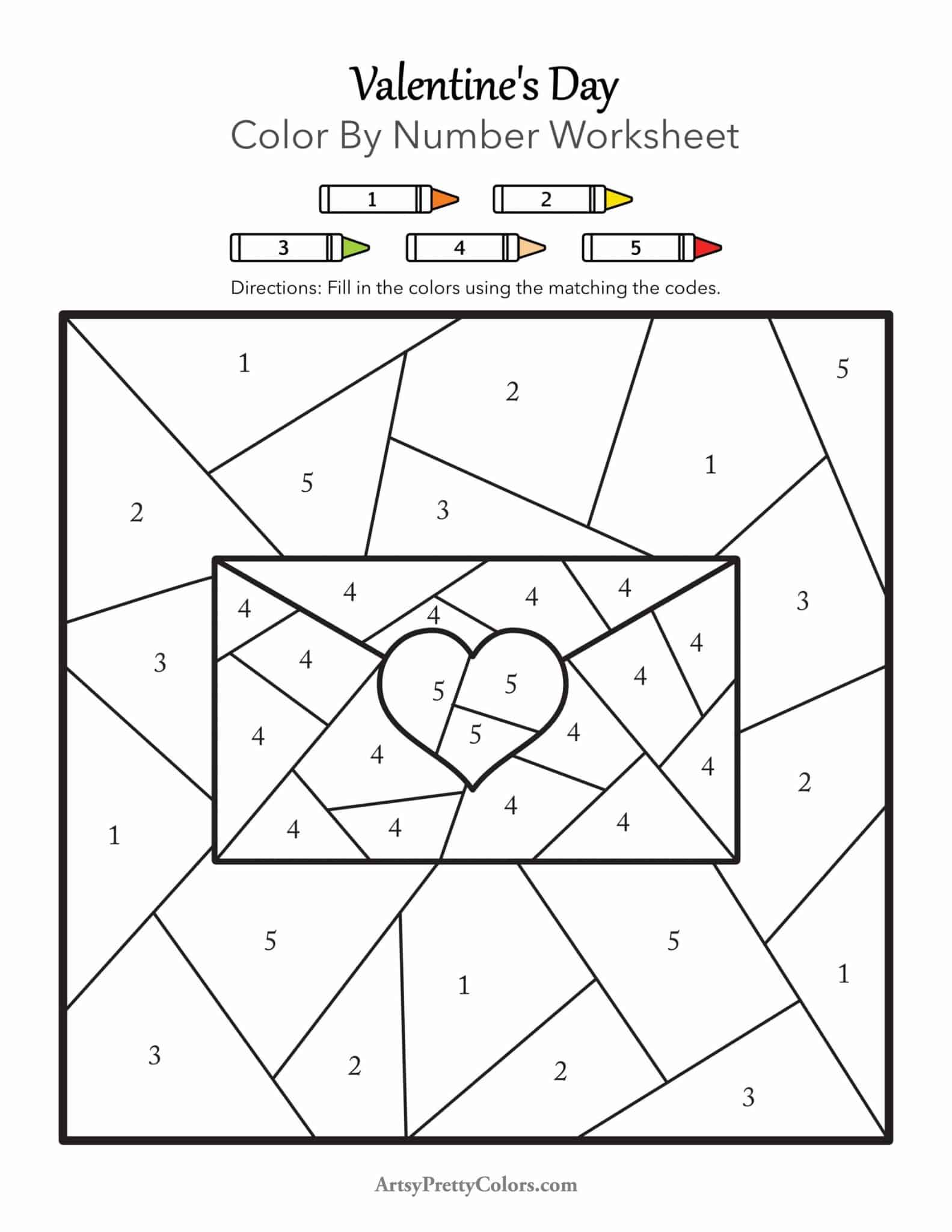 Valentine Color By Number Worksheets (Free!) - Artsy Pretty Colors