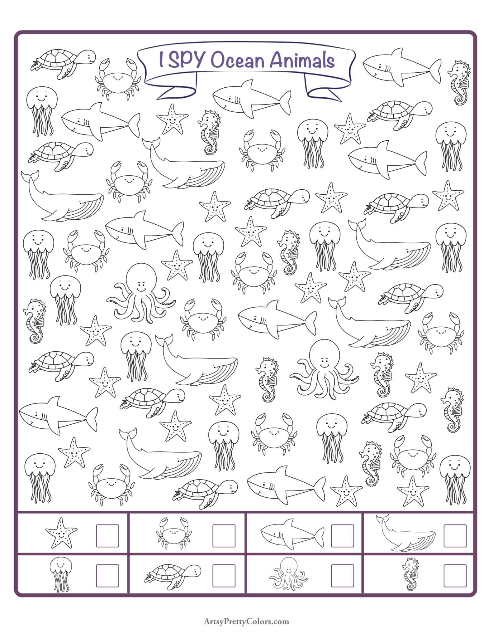 Free I Spy Ocean Printable (Sea Creatures) - Artsy Pretty Colors