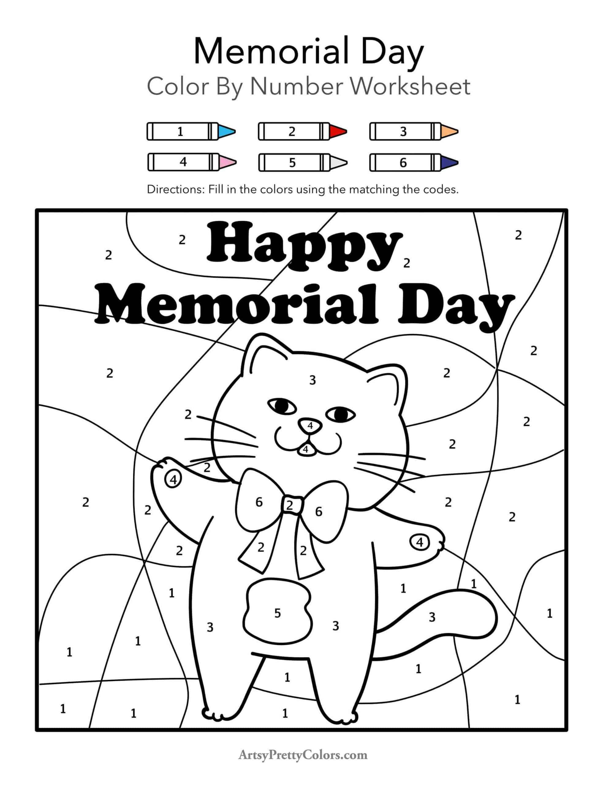 Free Memorial Day Color By Number - Artsy Pretty Colors