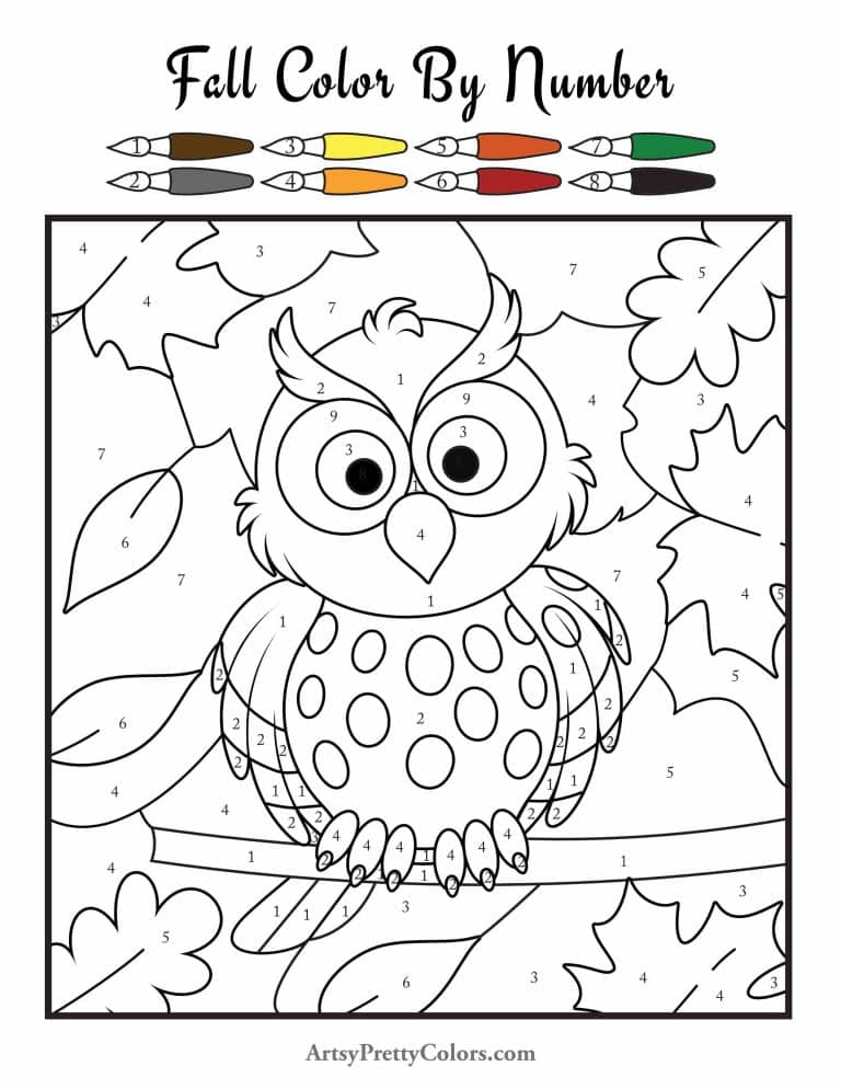 Fall Color By Number Printable Sheets (Free PDFs) - Artsy Pretty Colors