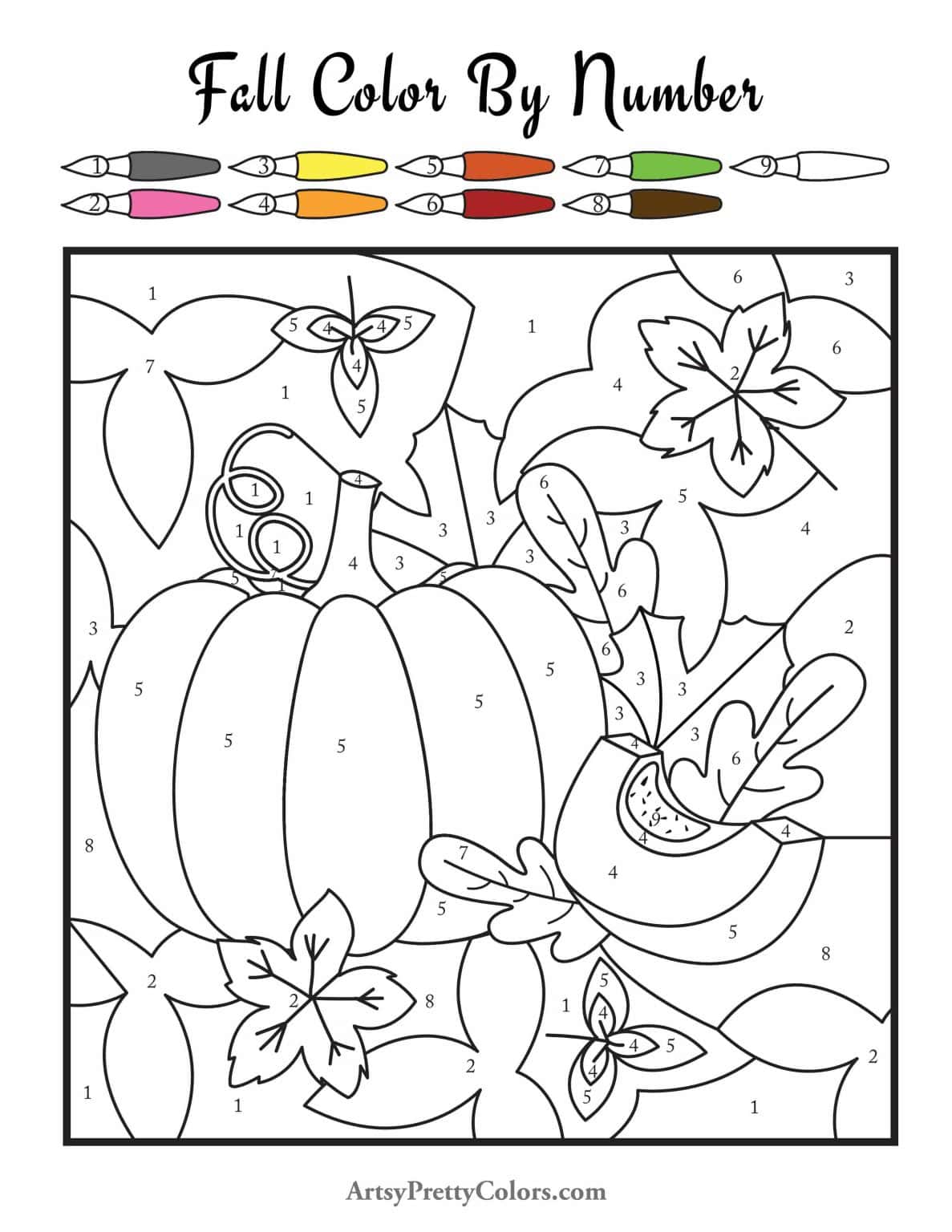 Fall Color By Number Printable Sheets (Free PDFs) - Artsy Pretty Colors