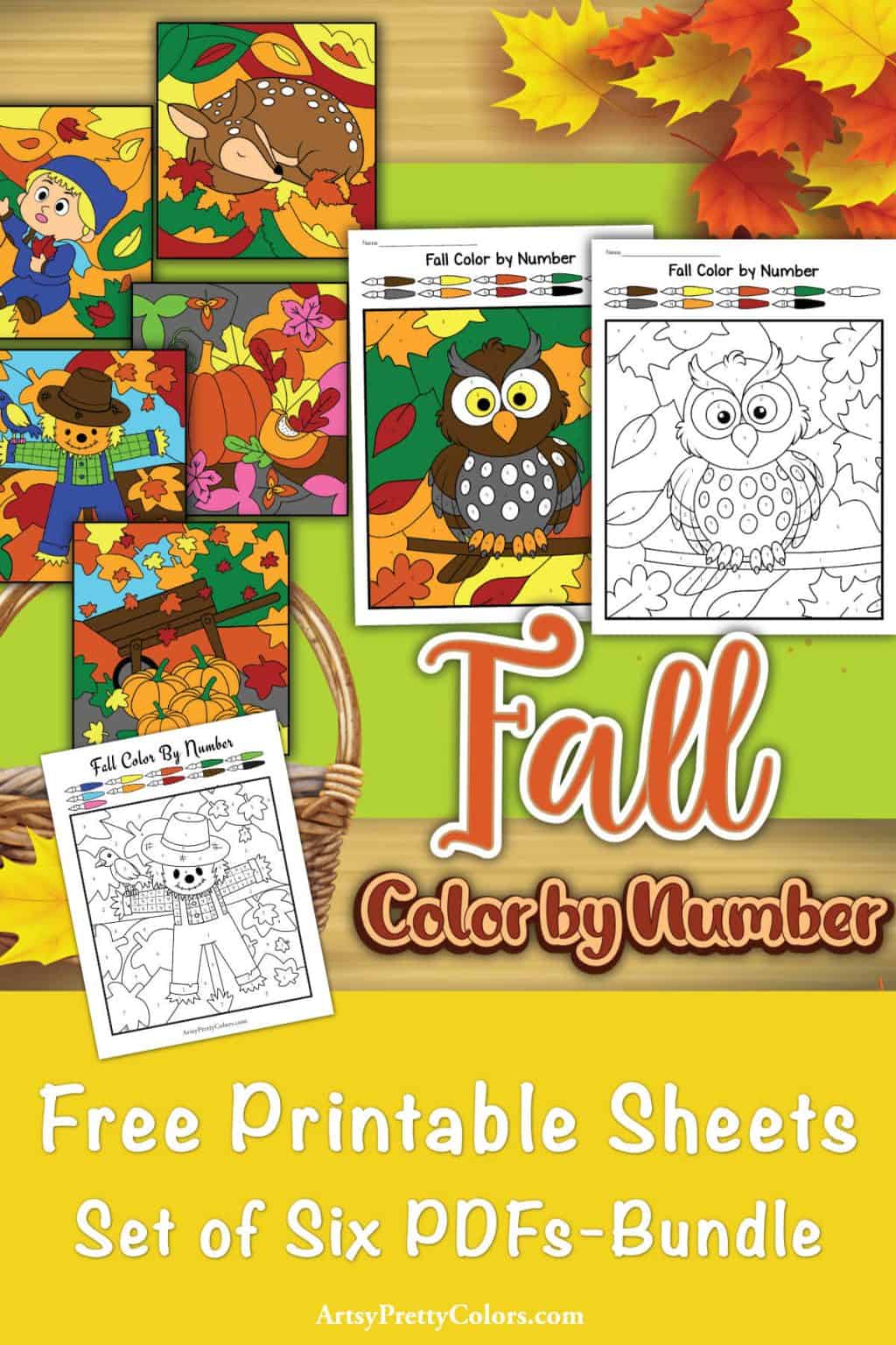 Fall Color By Number Printable Sheets (Free PDFs) - Artsy Pretty Colors