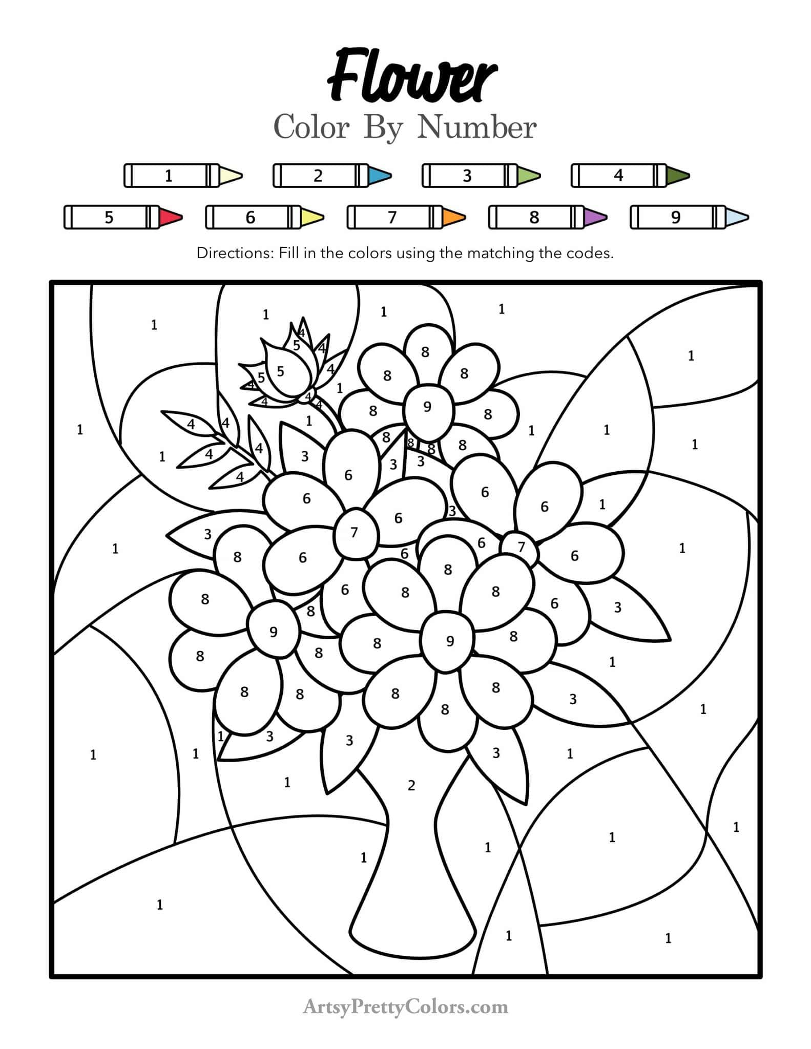 Flower Color By Number Coloring Pages (8 Free Printables) - Artsy ...