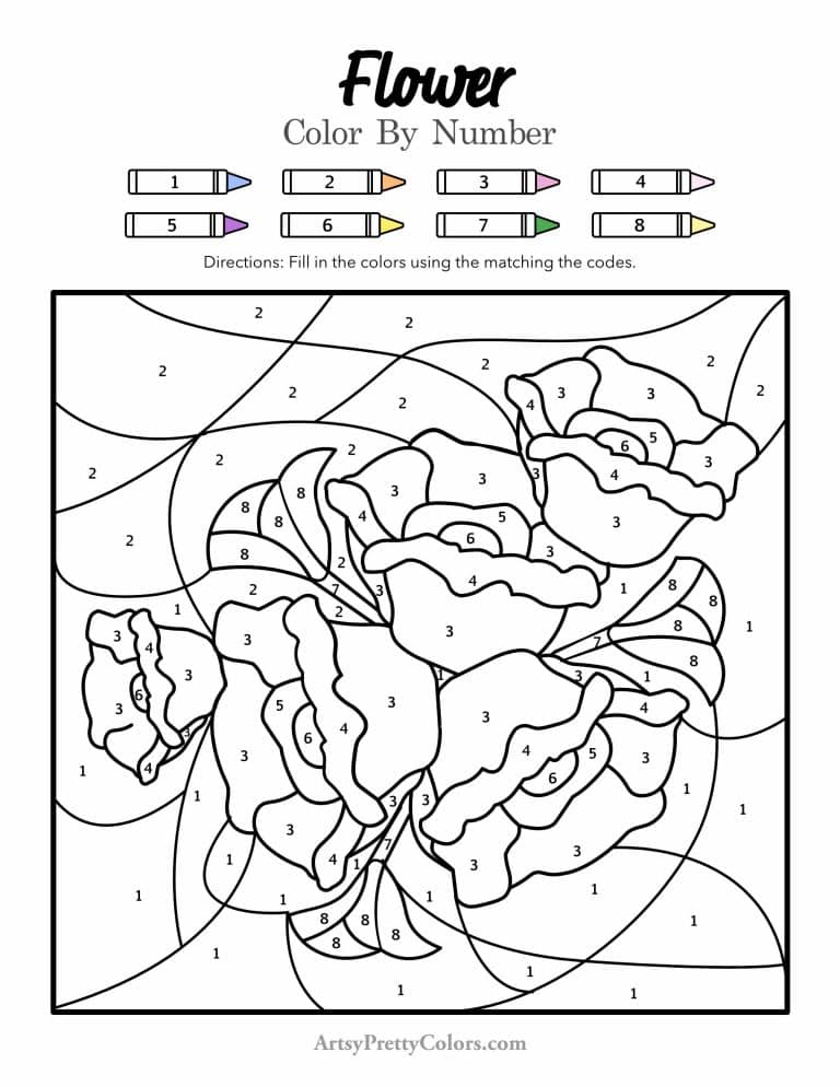Flower Color By Number Coloring Pages (8 Free Printables) - Artsy ...
