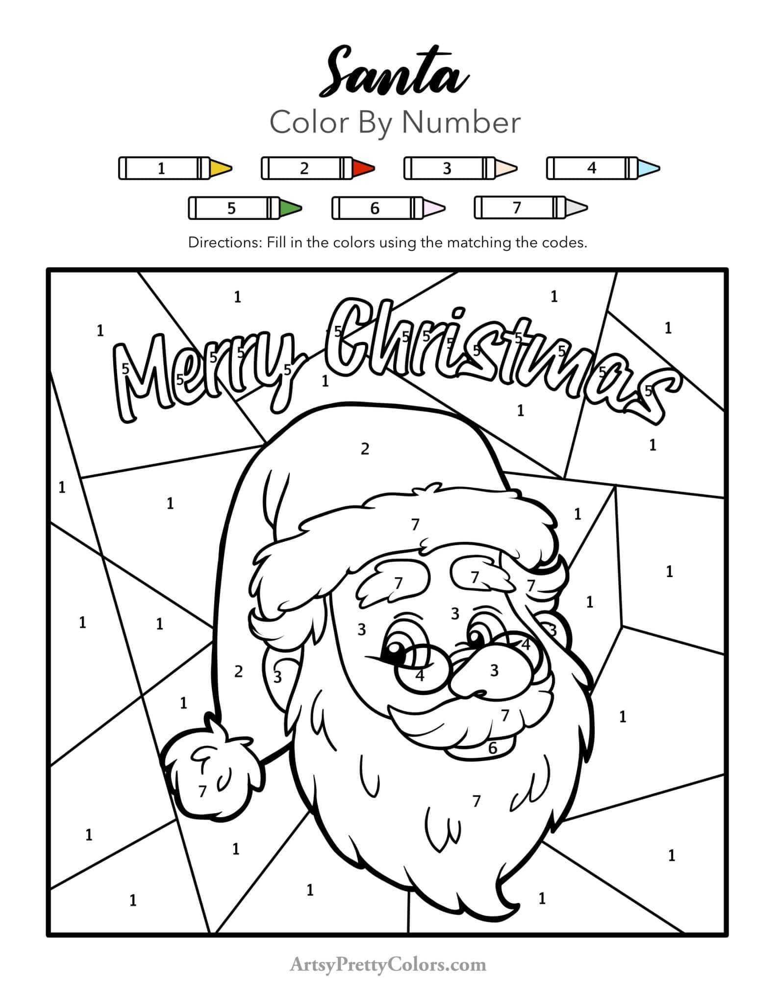 Santa Color By Number: Free Coloring Printables - Artsy Pretty Colors