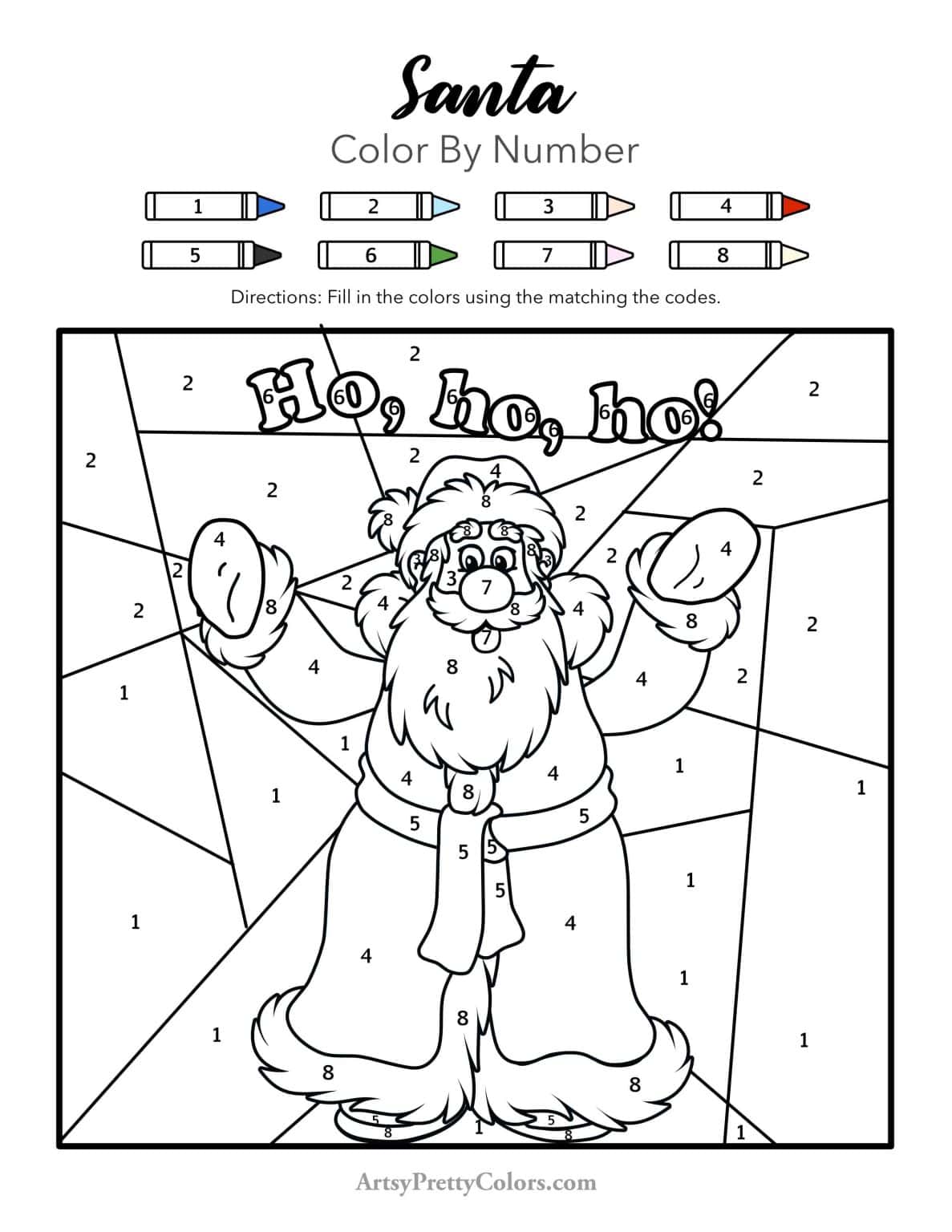Santa Color By Number: Free Coloring Printables - Artsy Pretty Colors