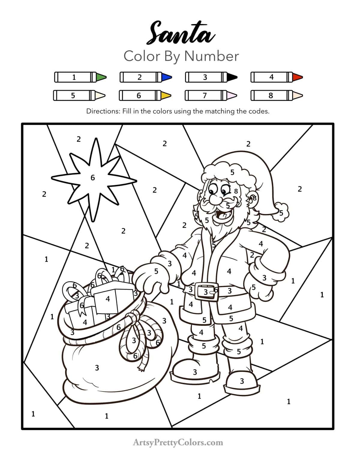 Santa Color By Number: Free Coloring Printables - Artsy Pretty Colors