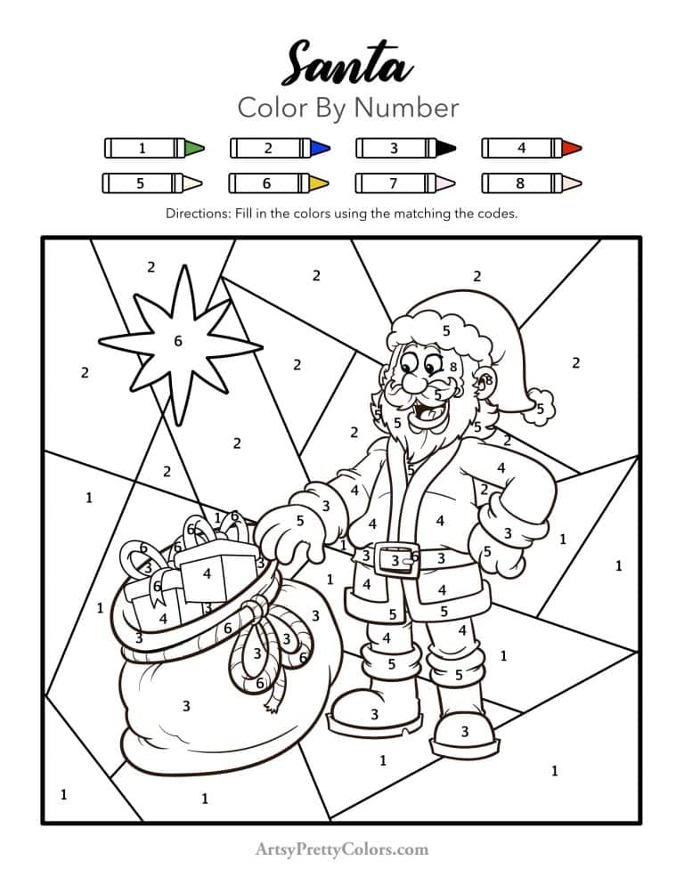 Santa Color By Number: Free Coloring Printables - Artsy Pretty Colors