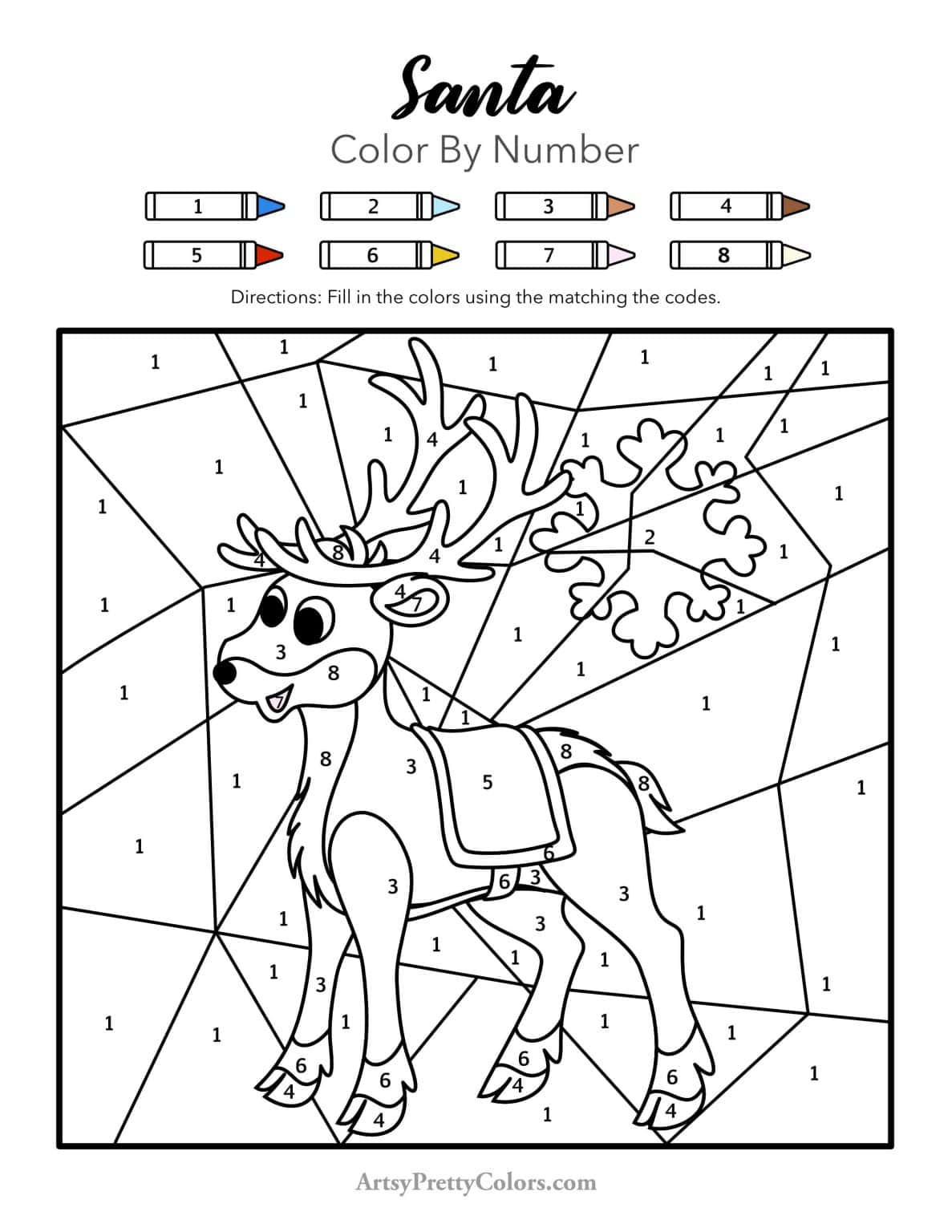 Santa Color By Number: Free Coloring Printables - Artsy Pretty Colors