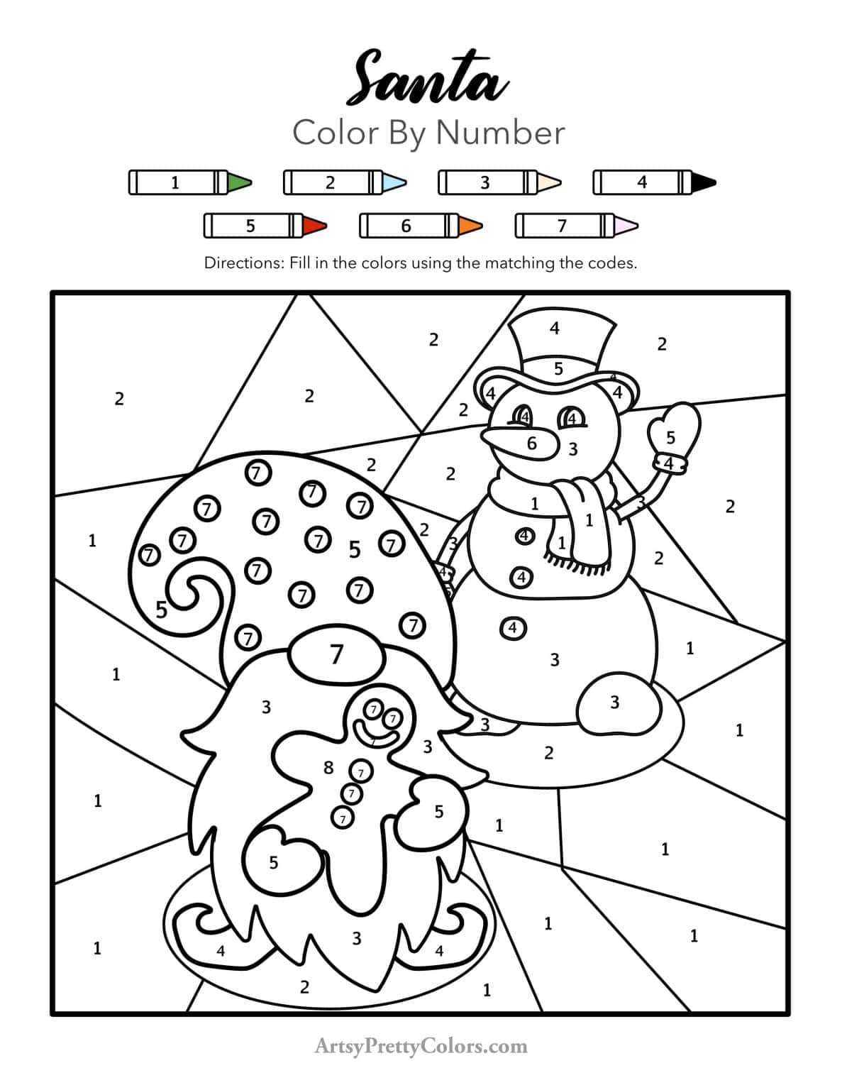 Santa Color By Number: Free Coloring Printables - Artsy Pretty Colors