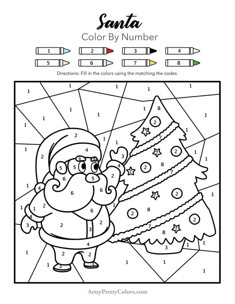 Santa Color By Number: Free Coloring Printables - Artsy Pretty Colors