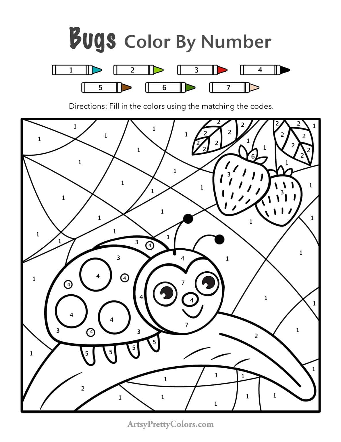 Free Bug Color By Number For Kids - Artsy Pretty Colors