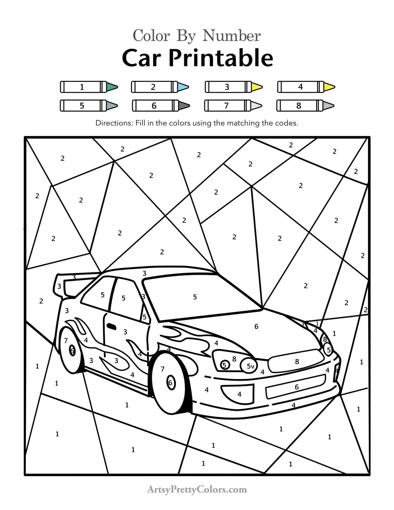 Best Color By Number Car Printables For Free - Artsy Pretty Colors