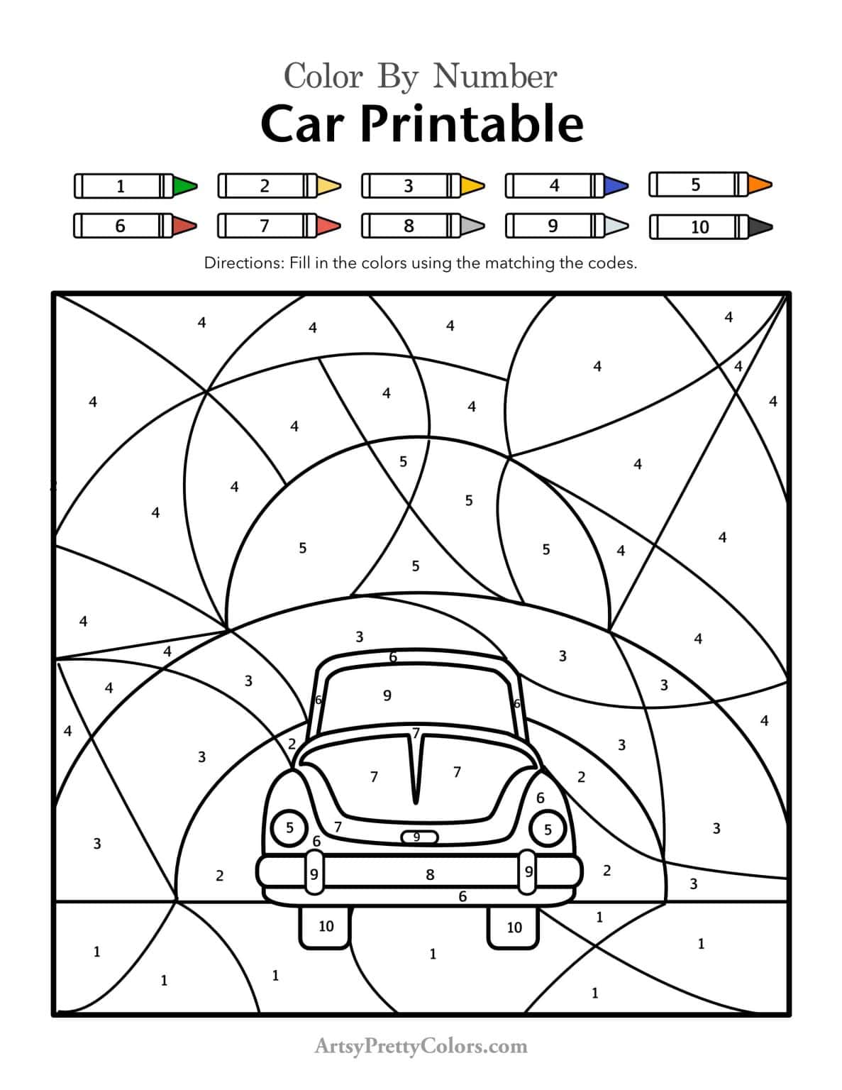 Best Color By Number Car Printables For Free - Artsy Pretty Colors