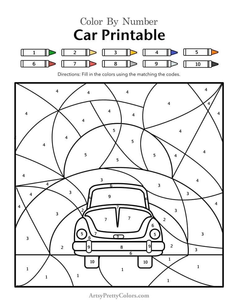 Best Color By Number Car Printables For Free - Artsy Pretty Colors