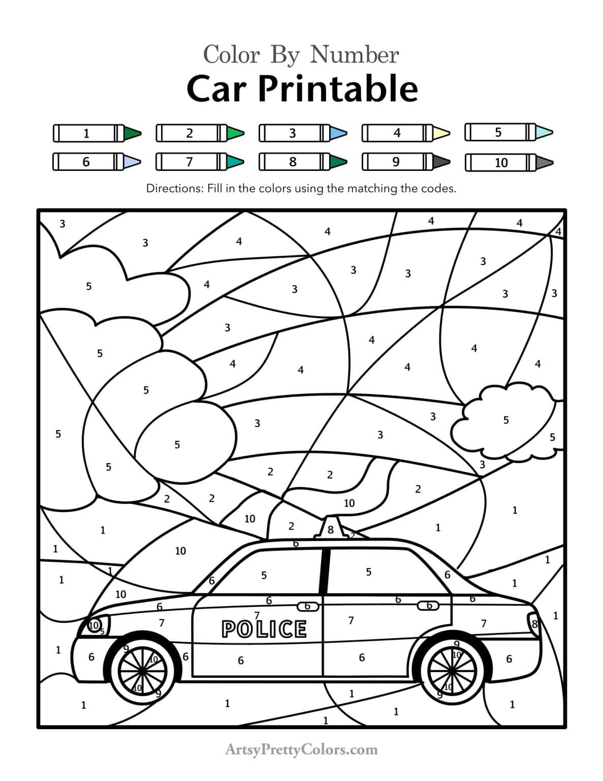 Best Color By Number Car Printables For Free - Artsy Pretty Colors