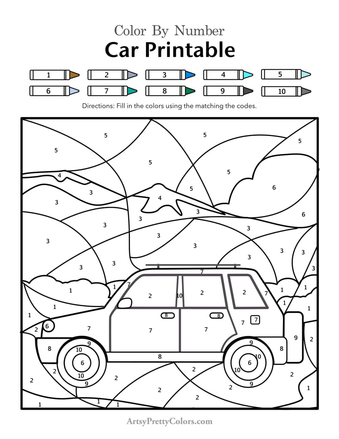 Best Color By Number Car Printables For Free - Artsy Pretty Colors