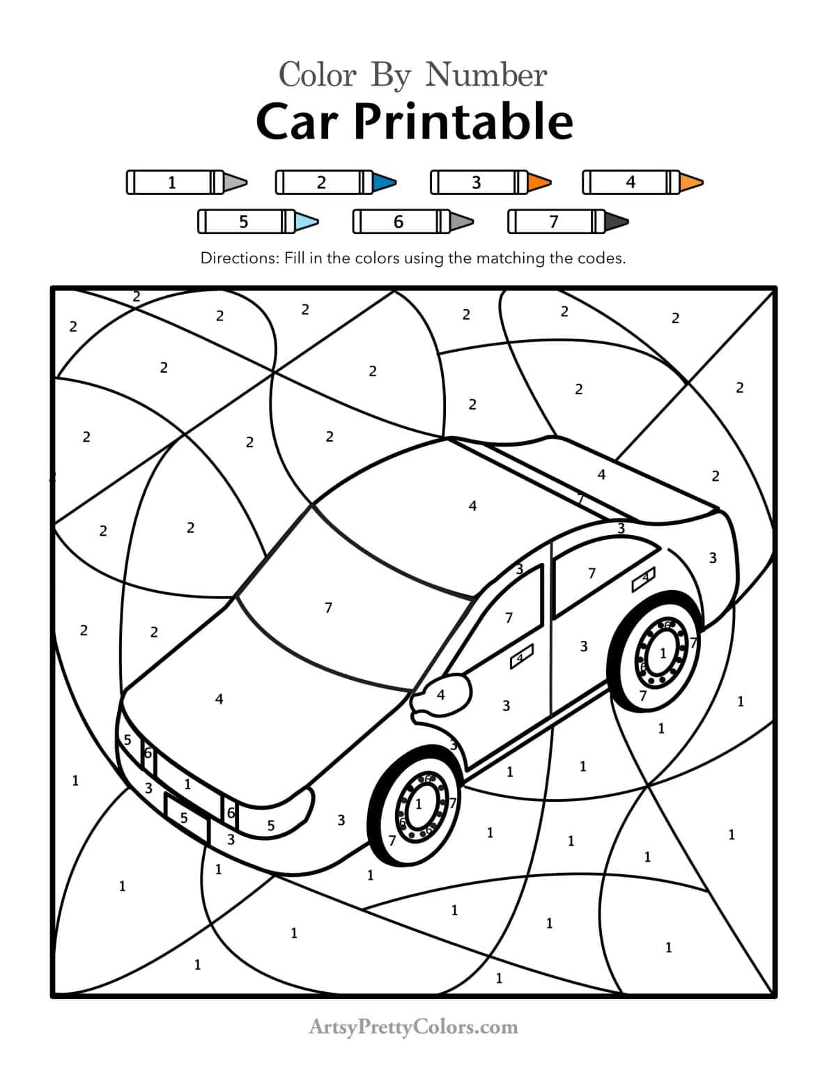 Best Color By Number Car Printables For Free - Artsy Pretty Colors