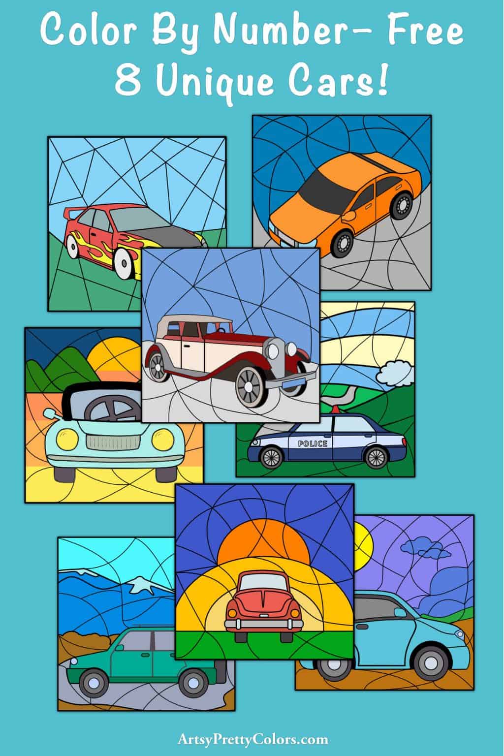 Best Color By Number Car Printables For Free - Artsy Pretty Colors