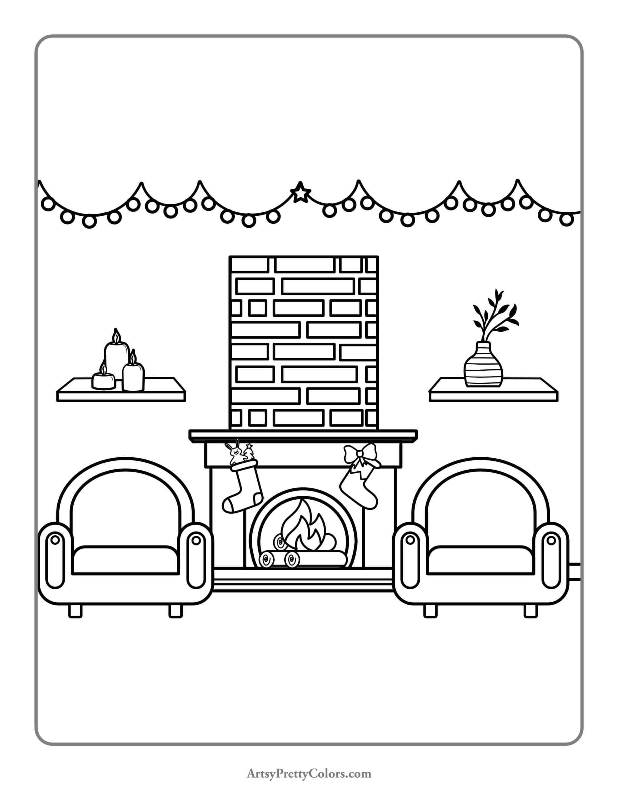 Fireplace Coloring Pages To Print For Free - Artsy Pretty Colors
