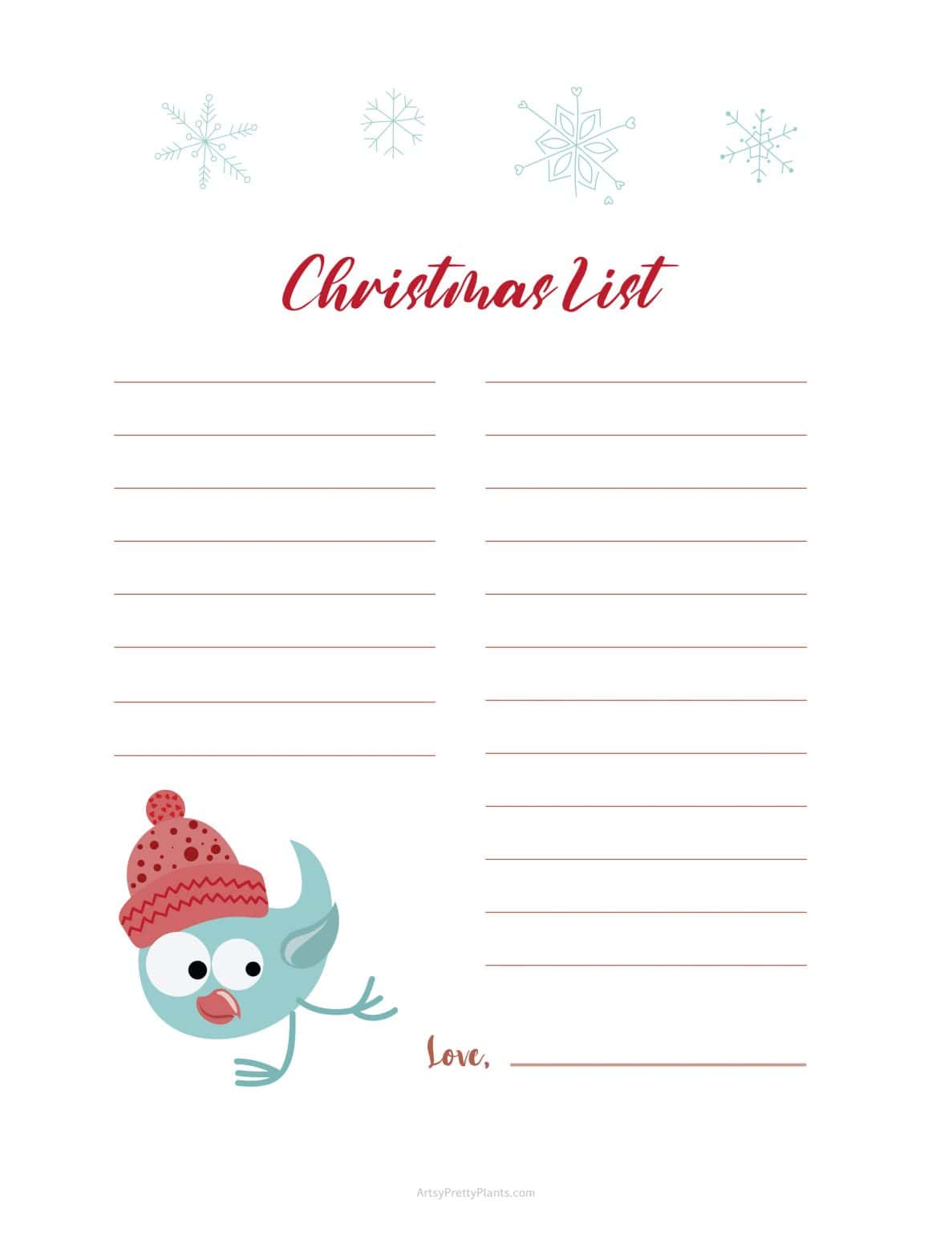 30 Free Christmas List Printables - Artsy Pretty Colors