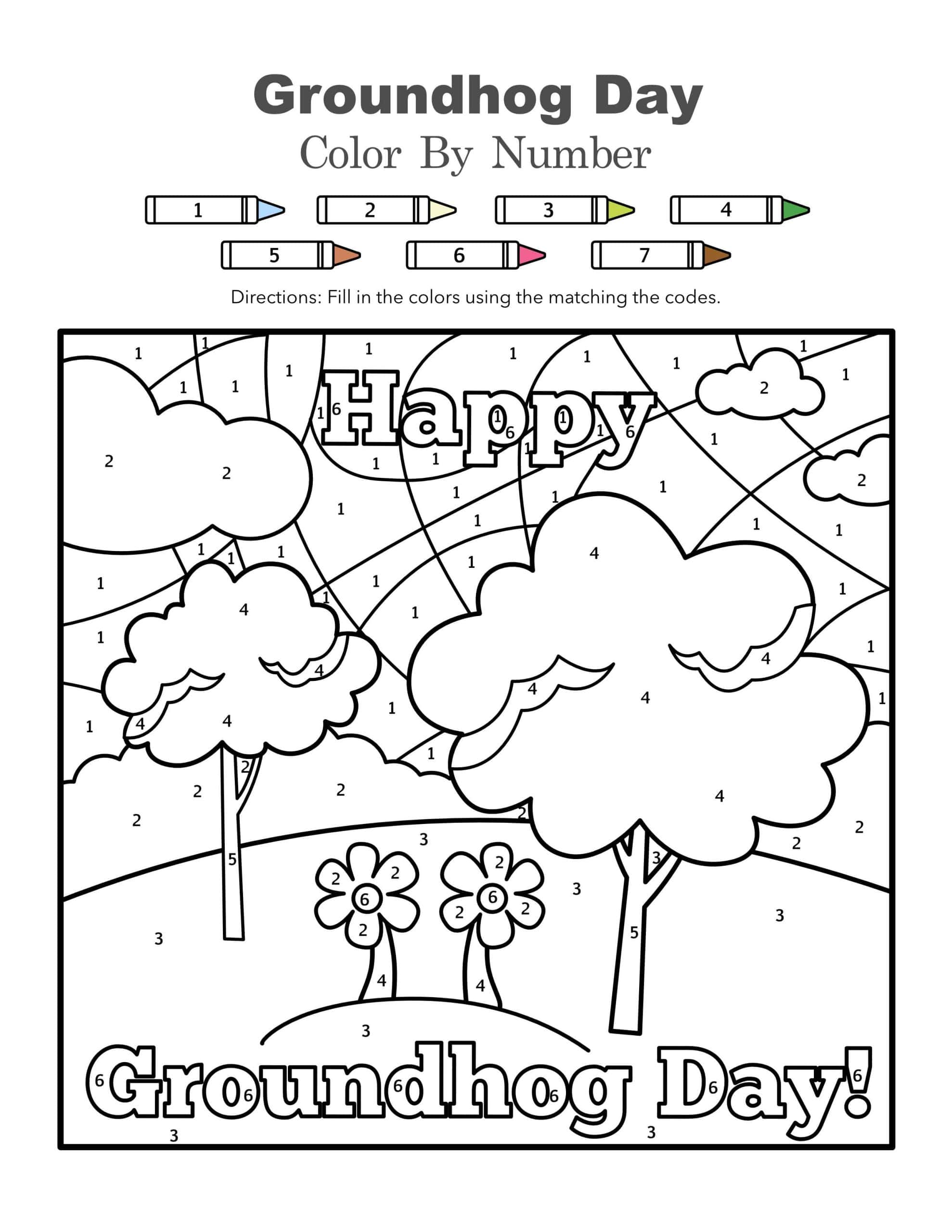 Free Groundhog Day Color By Number Coloring Pages - Artsy Pretty Colors