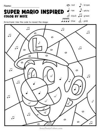 Free Music Color By Number –Mario Printables - Artsy Pretty Colors