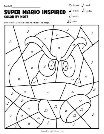 Free Music Color By Number –Mario Printables - Artsy Pretty Colors
