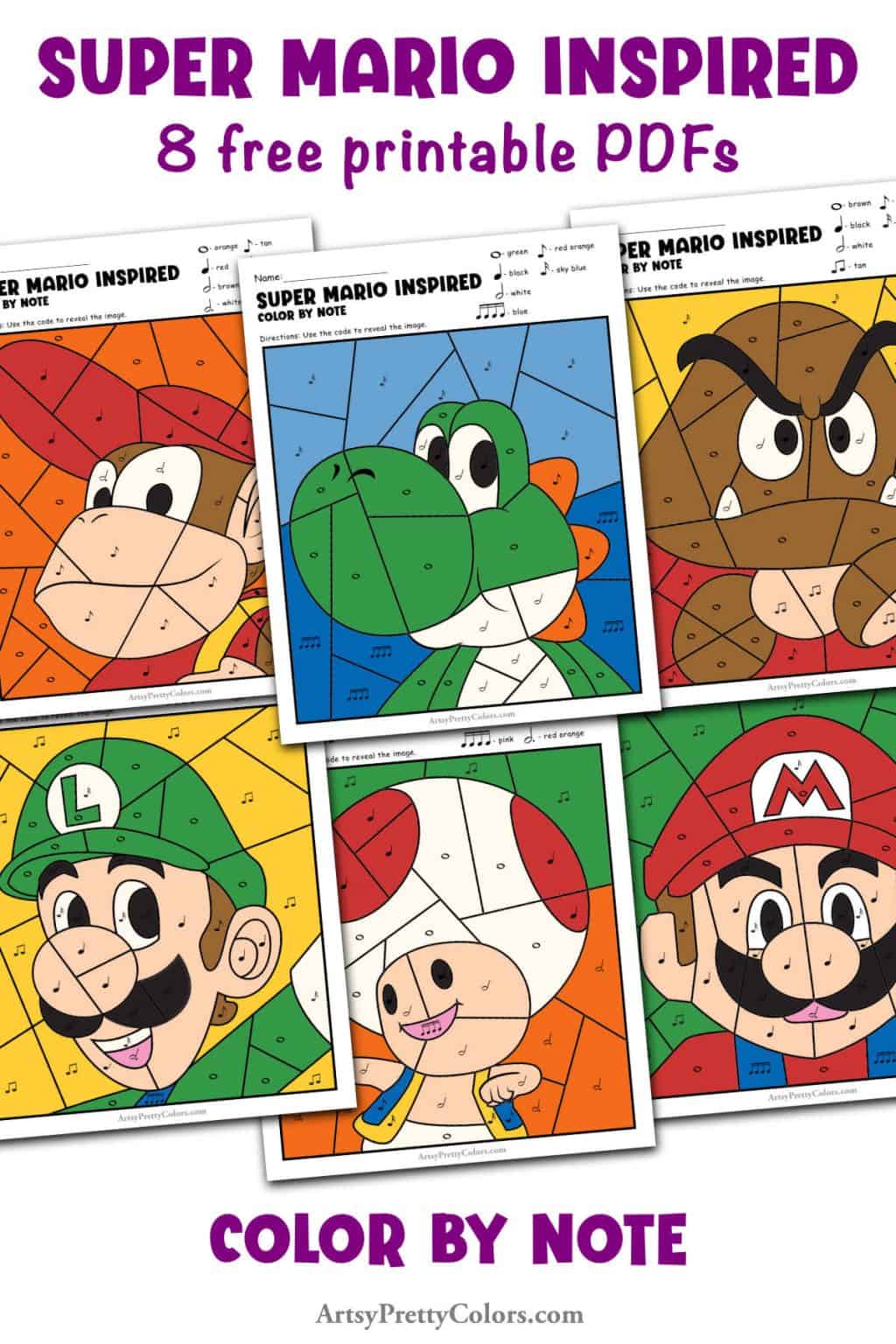 Free Music Color By Number –Mario Printables - Artsy Pretty Colors
