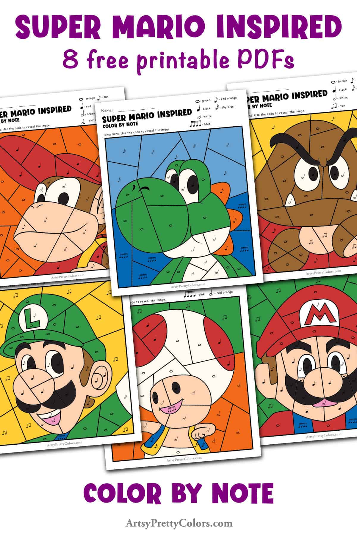 Free Music Color By Number –Mario Printables - Artsy Pretty Colors