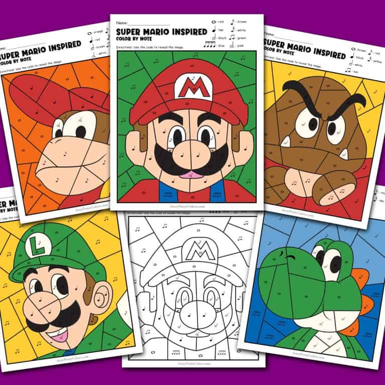 Free Music Color By Number –Mario Printables - Artsy Pretty Colors