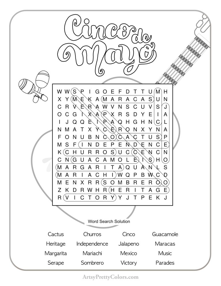 Cinco de Mayo Word Search Free Printable Puzzle - Artsy Pretty Colors