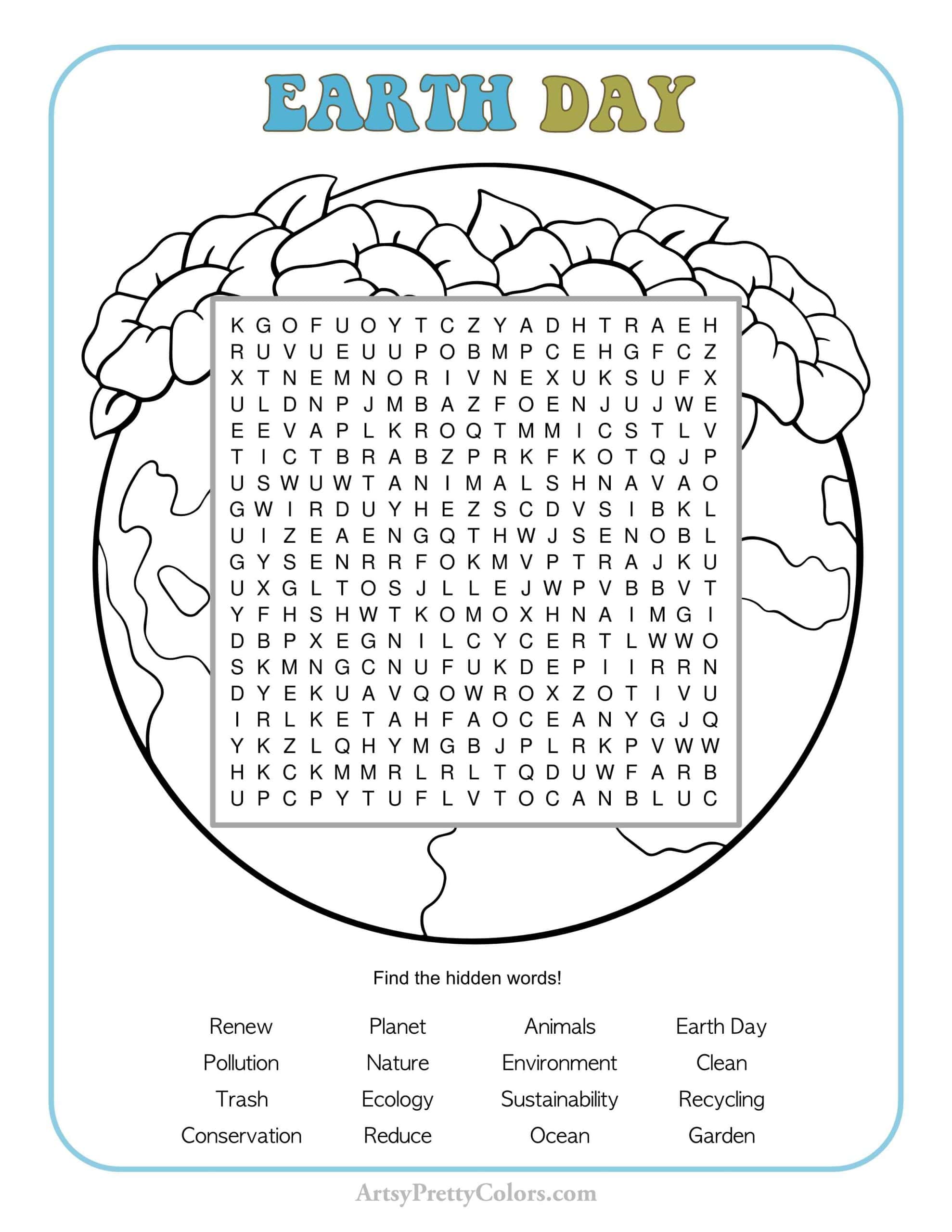 Free Earth Day Word Search Puzzles –Celebrate The Planet - Artsy Pretty ...