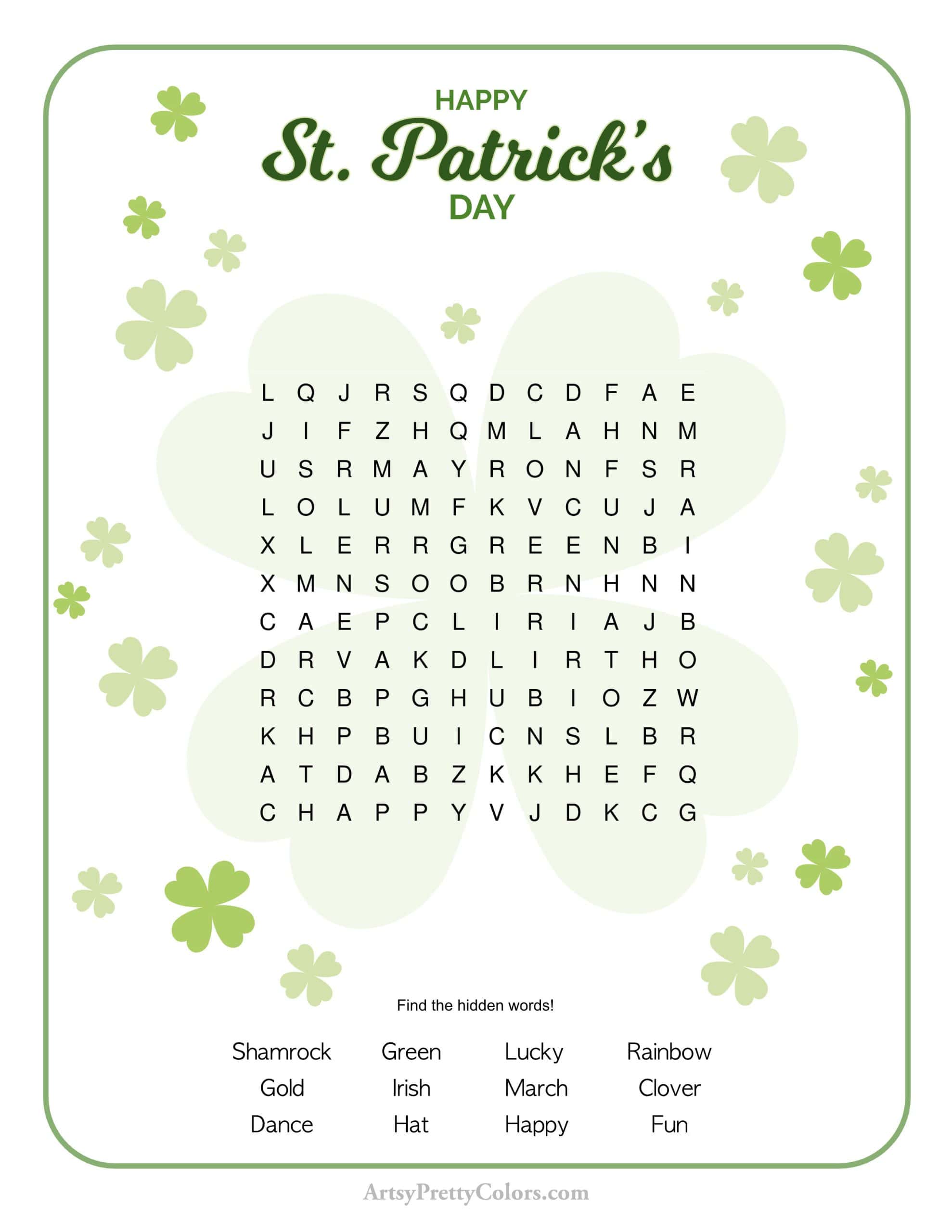 Free St. Patrick’s Day Word Search Printable! - Artsy Pretty Colors