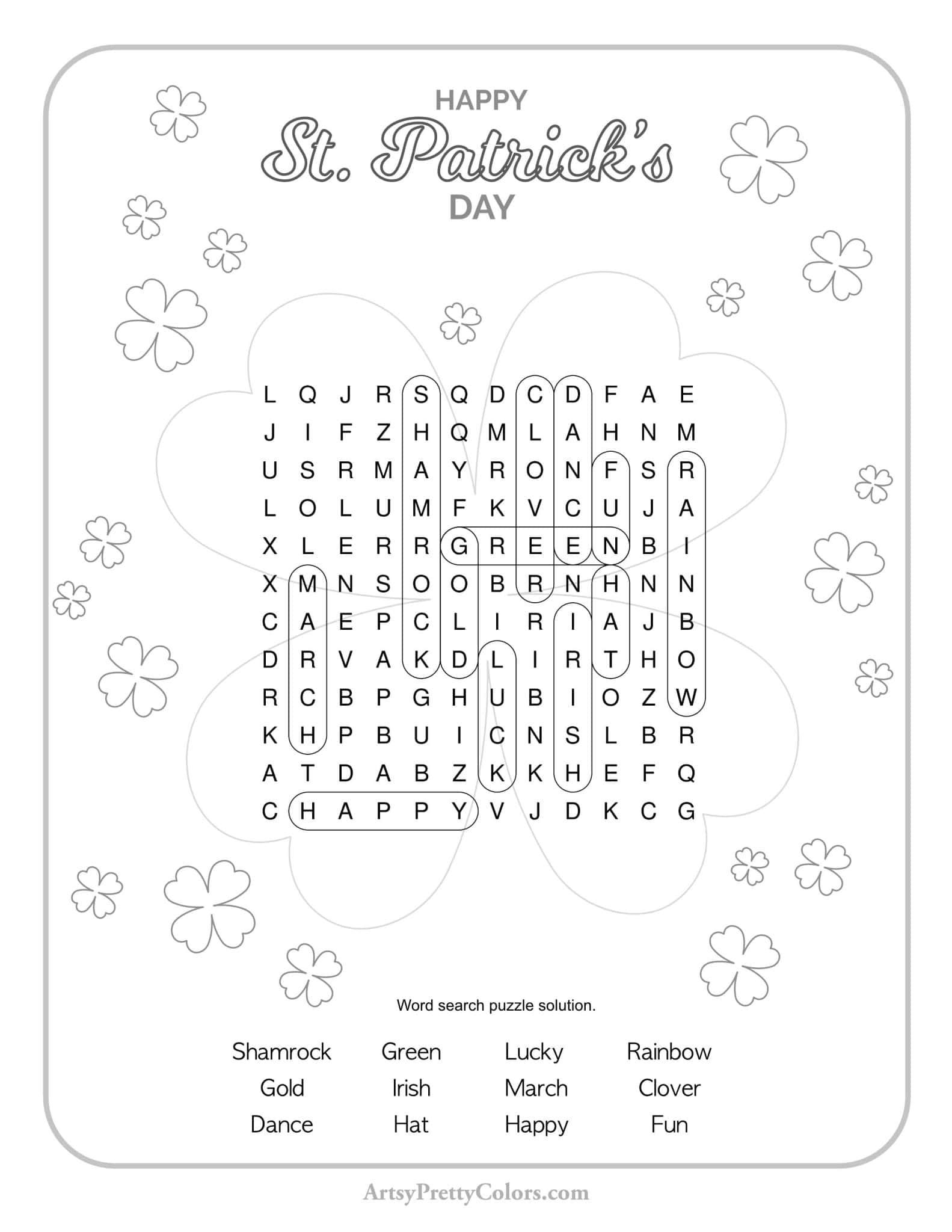 Free St. Patrick’s Day Word Search Printable! - Artsy Pretty Colors