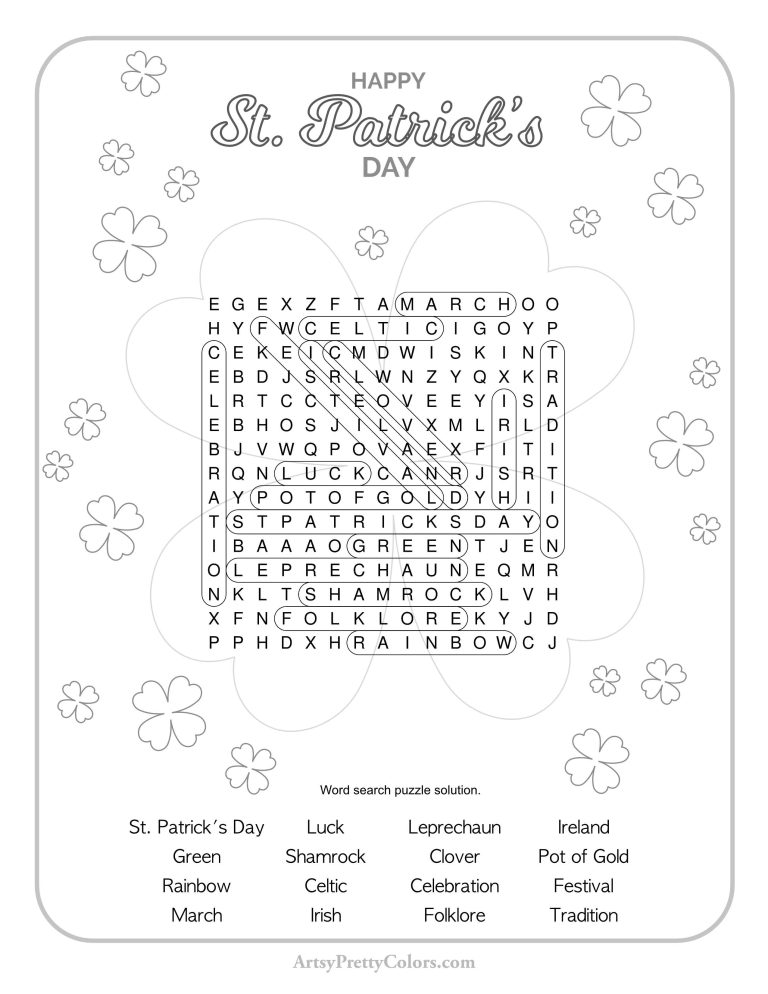 Free St. Patrick’s Day Word Search Printable! - Artsy Pretty Colors