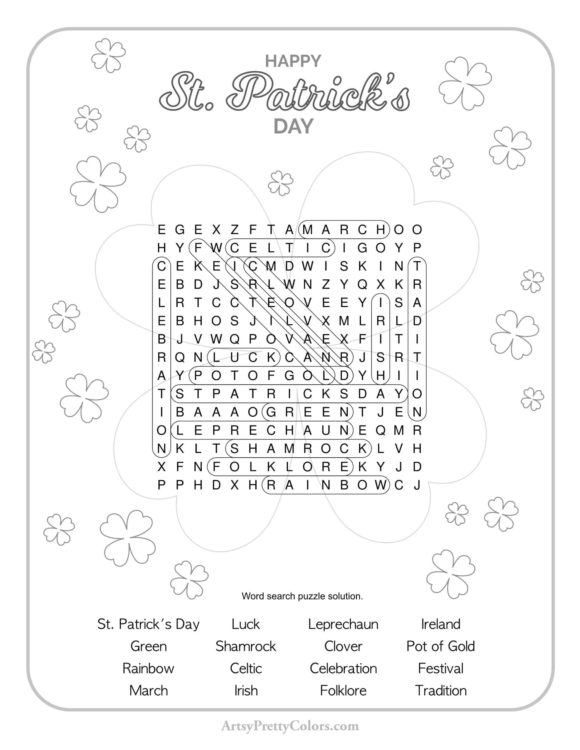 Free St. Patrick’s Day Word Search Printable! - Artsy Pretty Colors