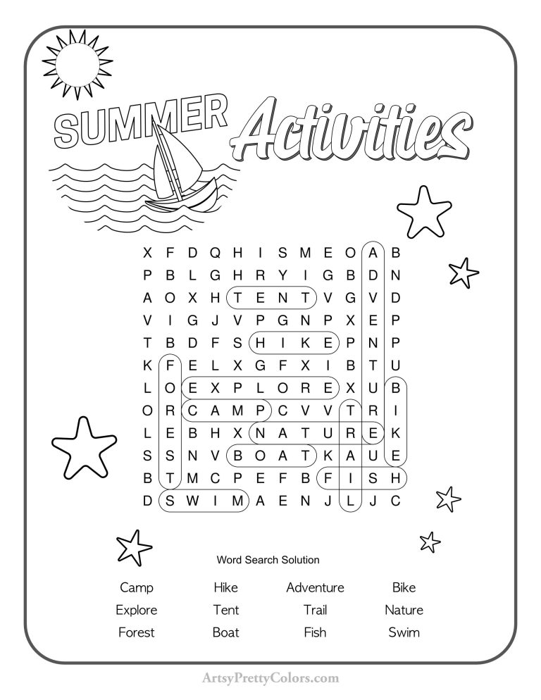 Free Summer Word Search Printables –Seasonal Fun! - Artsy Pretty Colors