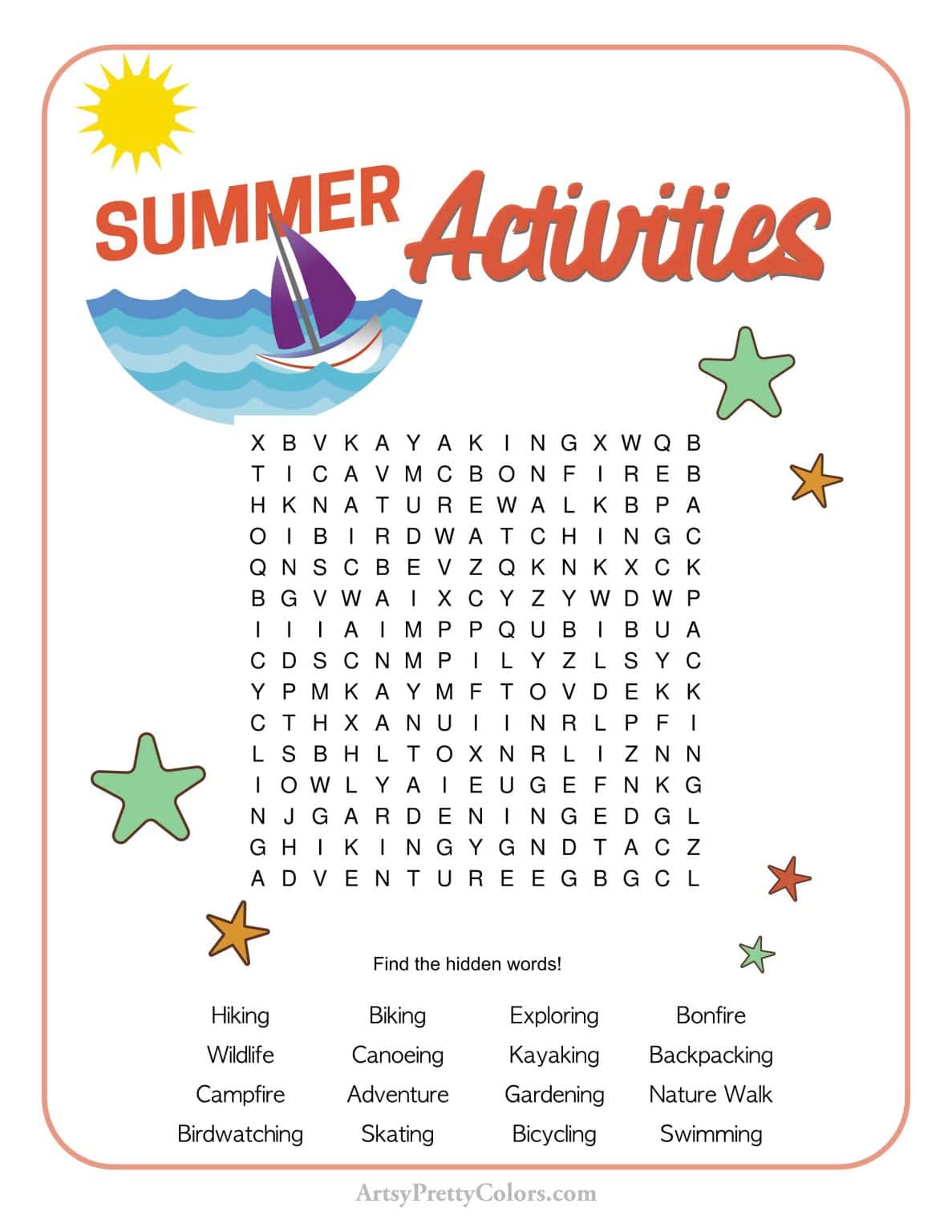 Free Summer Word Search Printables –Seasonal Fun! - Artsy Pretty Colors